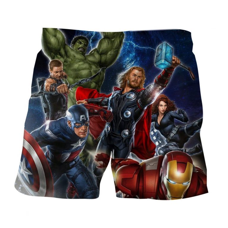 Marvel The Avengers Main Characters Flying Swag Print Shorts