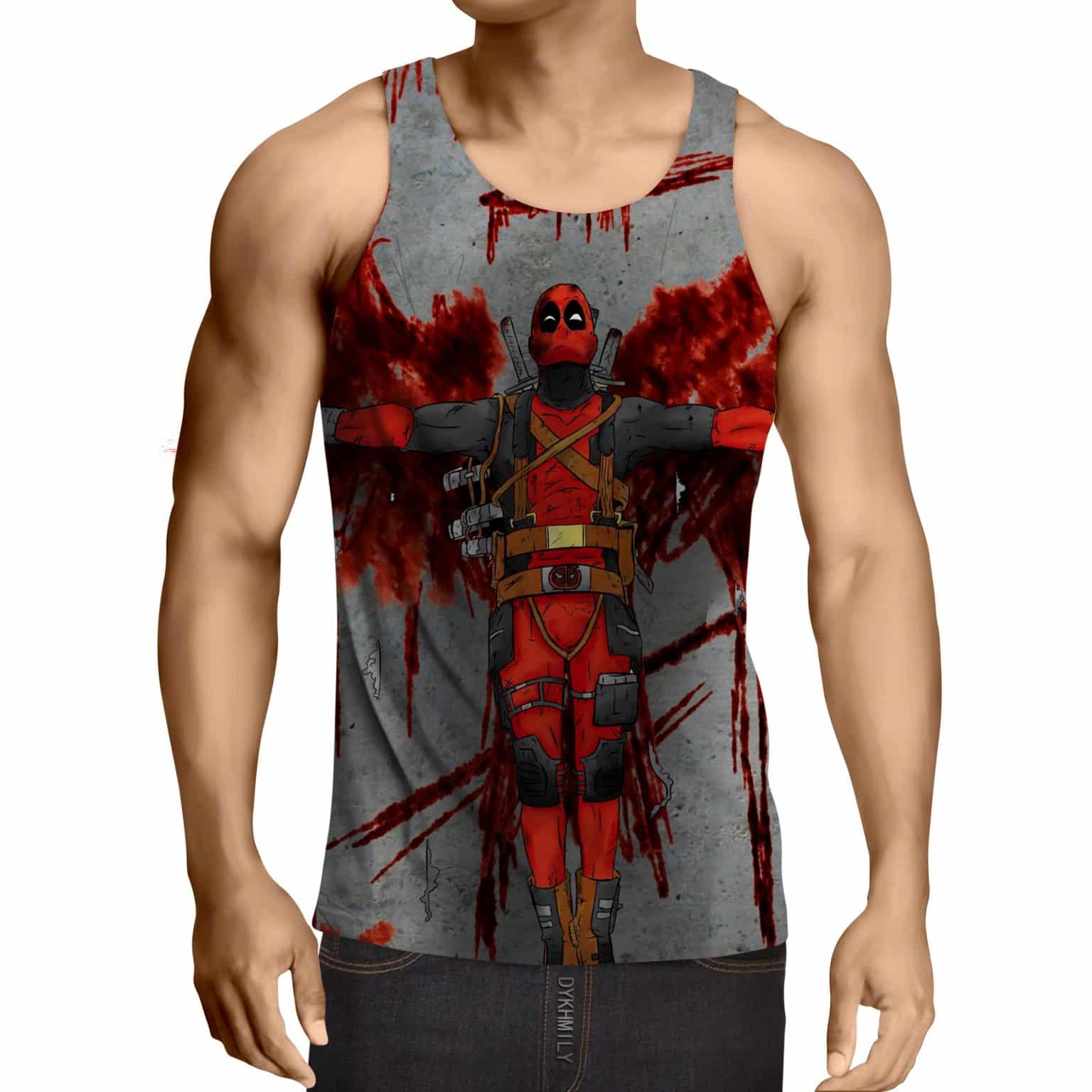 Deadpool Guns Holding Bloody Wings Dope Design Print Tank Top