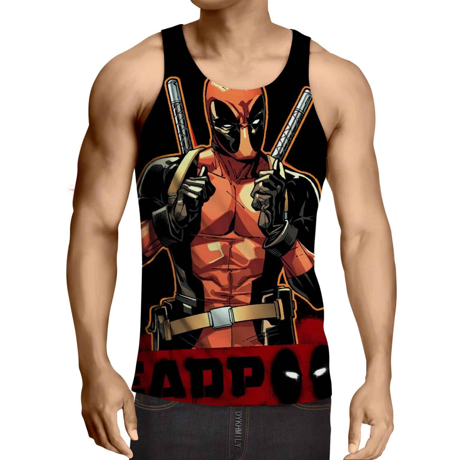 Deadpool Thumbs Up Style Black Background 3D Print Tank Top
