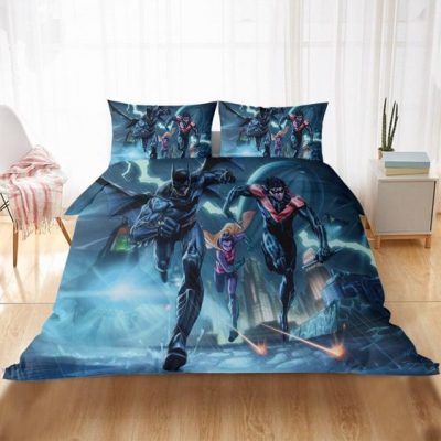 Animated Batman Robin And Nightwing Rainy Escape Bedding Set