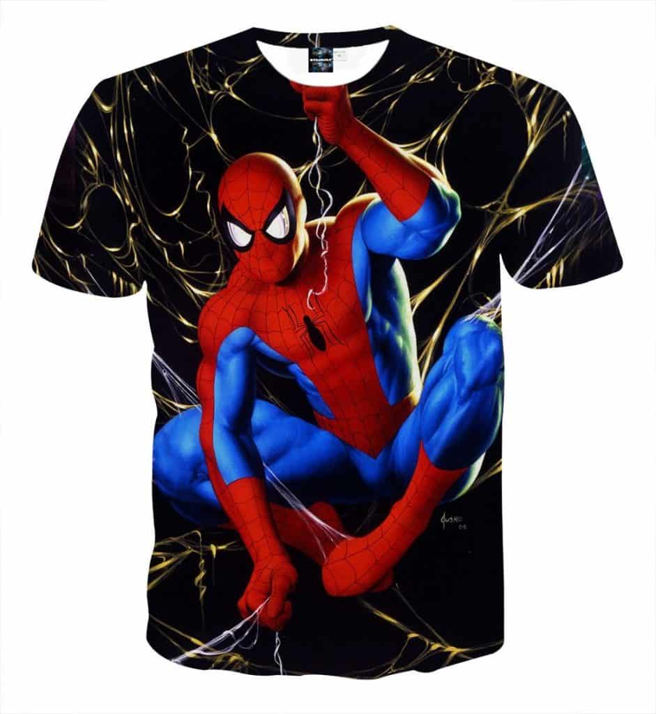 Hanging Spider Web Spider-Man Red Full Print T-Shirt