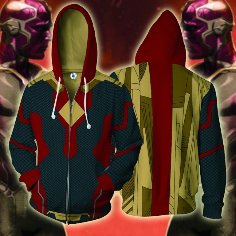 Marvel Avengers Vision Android Superhero Suit Zip Up Hoodie