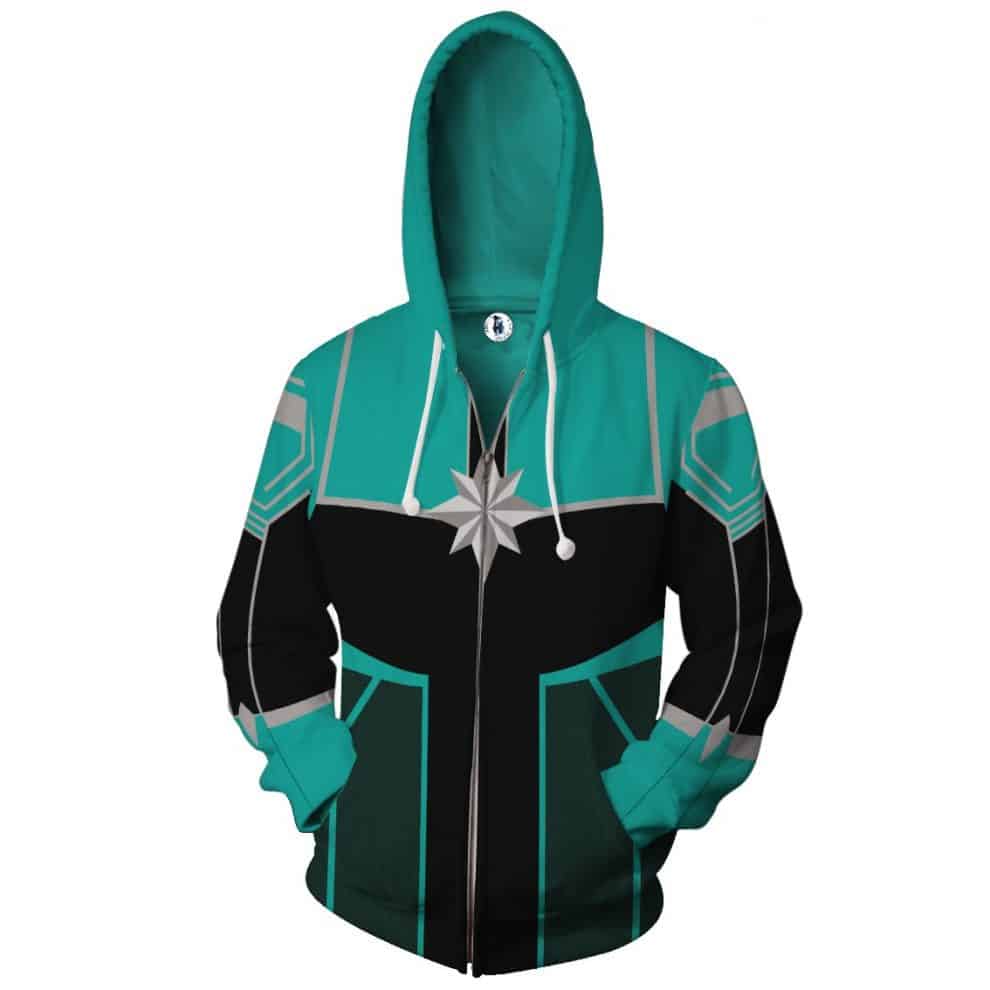 Marvel Mightiest Avenger Captain Marvel Green Zip Up Hoodie