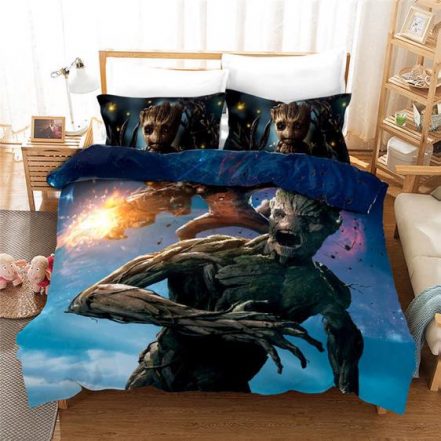 Rocket Raccoon And Groot Team War Scene Bedding Set