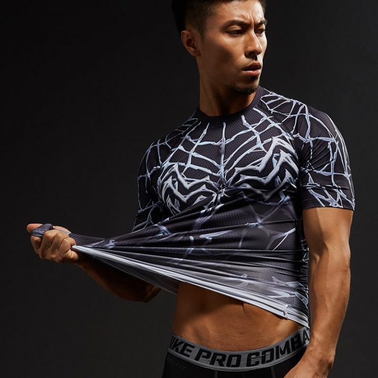 Spiderman Spider Web Cool Design Compression Short Sleeves Running T-shirt